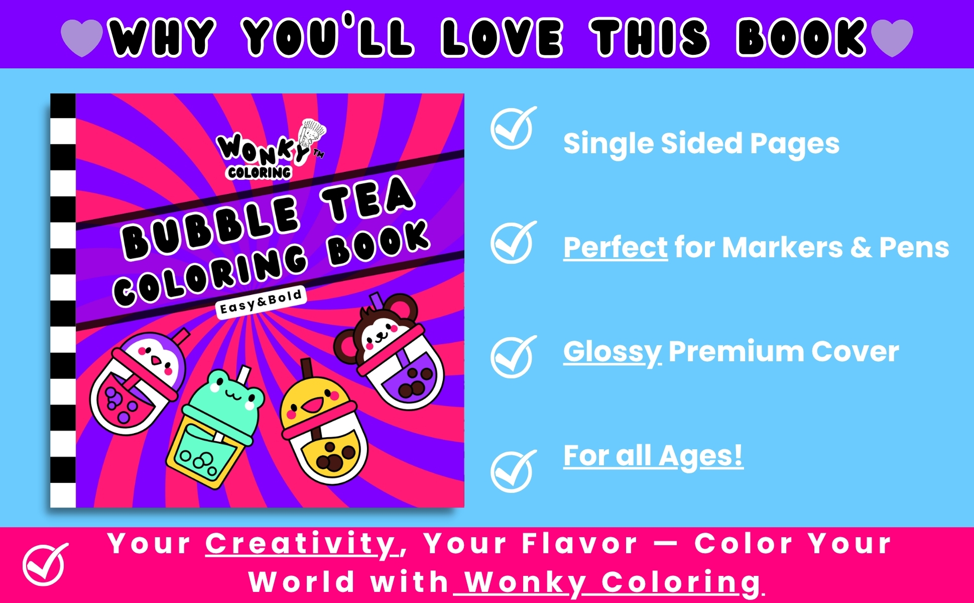 Wonky Coloring™ Bubble Tea: Easy and Bold Coloring Book with Cute and ...